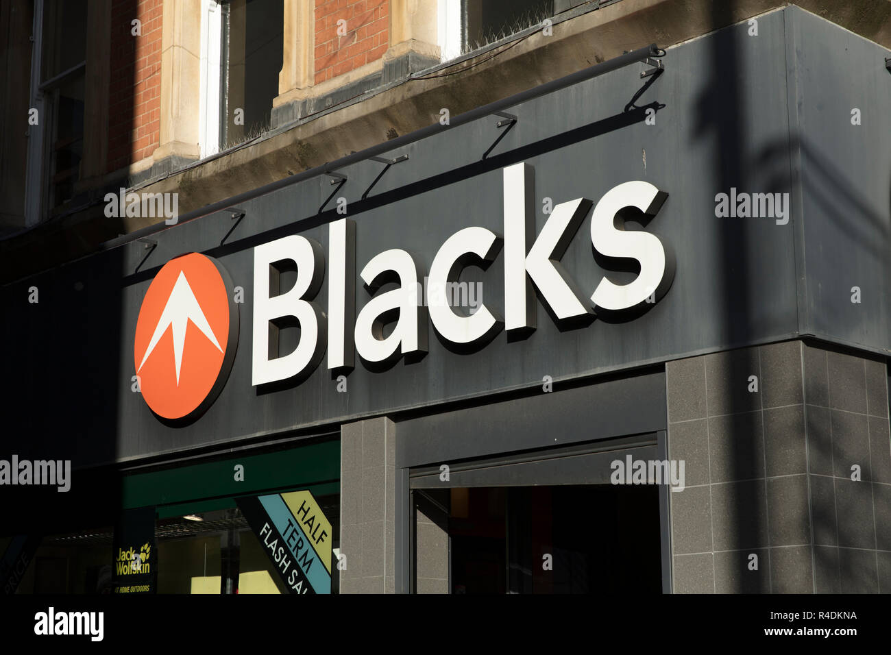 Nottingham, Nottinghamshire, UK: October 2018: Blacks Sign Stock Photo ...