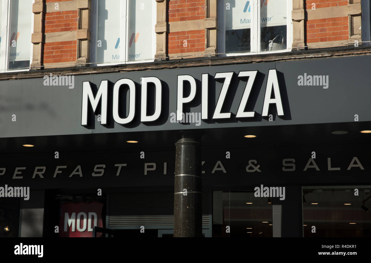 Nottingham, Nottinghamshire, UK: October 2018: MOD Pizza Sign Stock ...
