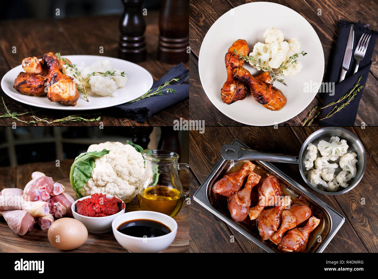 Cauliflower with chicken legs. Cooking. Recipe Stock Photo - Alamy