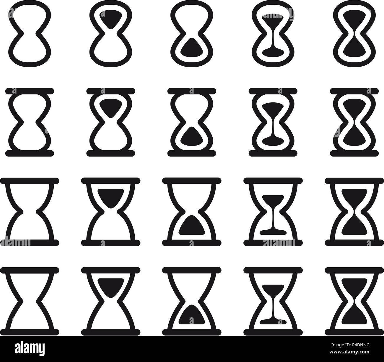 Vector hourglass sprites illustration for animation frames. Black sand ...