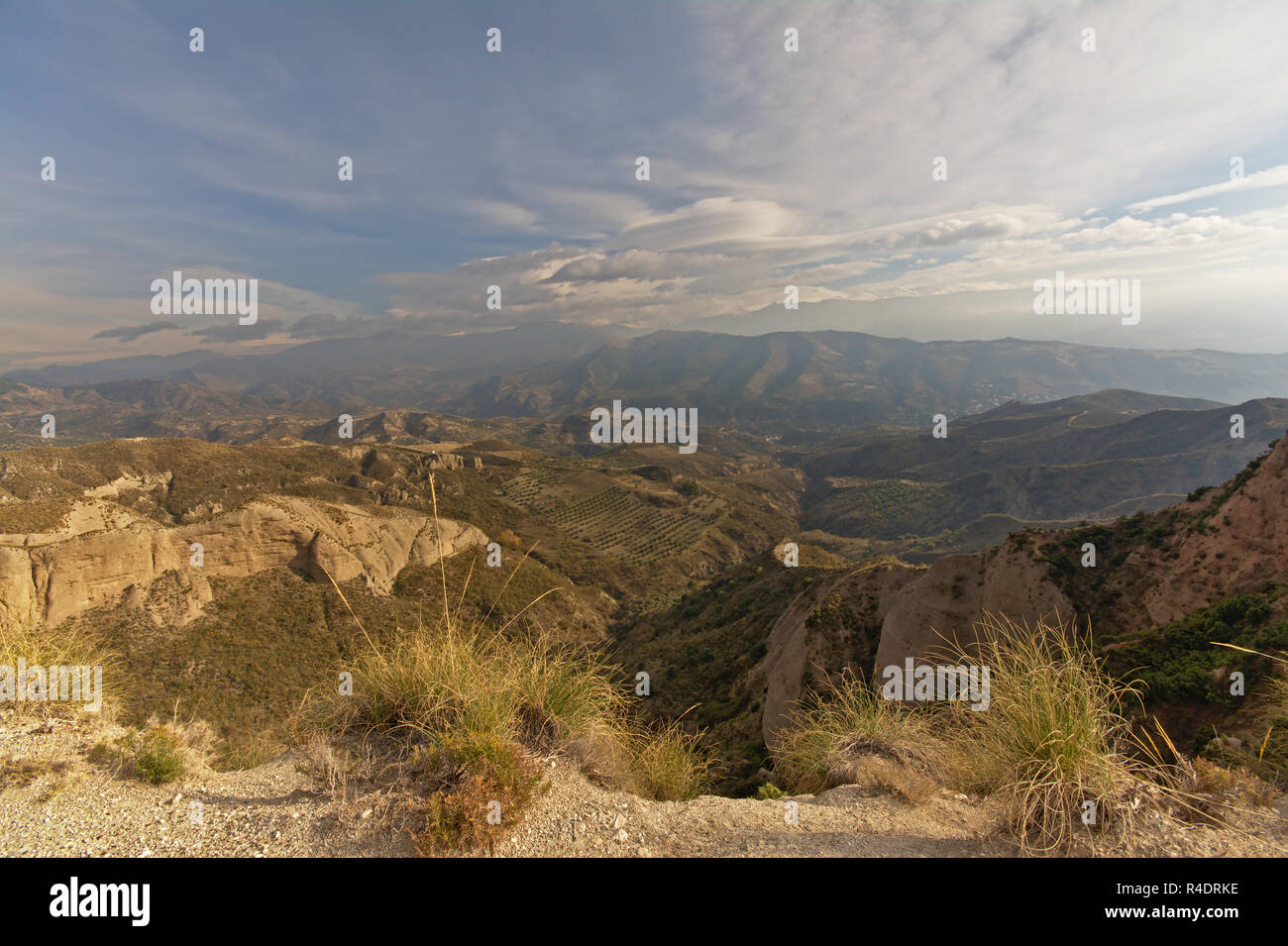 Barren cliffs and ridges with shrubs of Sierra Nevada mountains ...