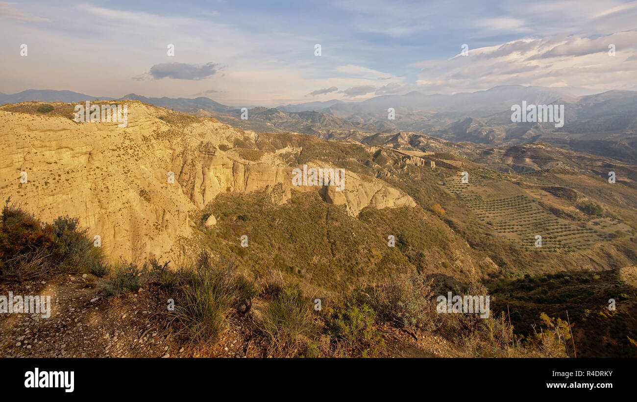 Sunny cliffs and valeys with olive tree orchards of Sierra Nevada ...