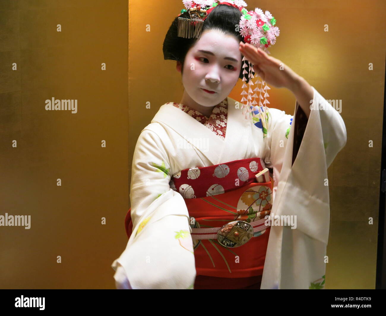 A 16 year old maiko (trainee geisha) in full traditional costume ...