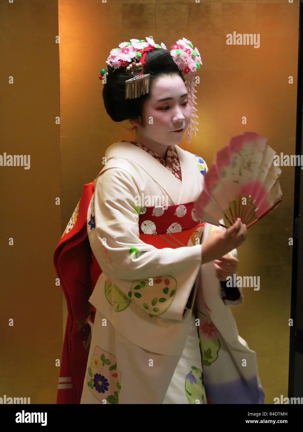 A 16 year old maiko (trainee geisha) in full traditional costume ...