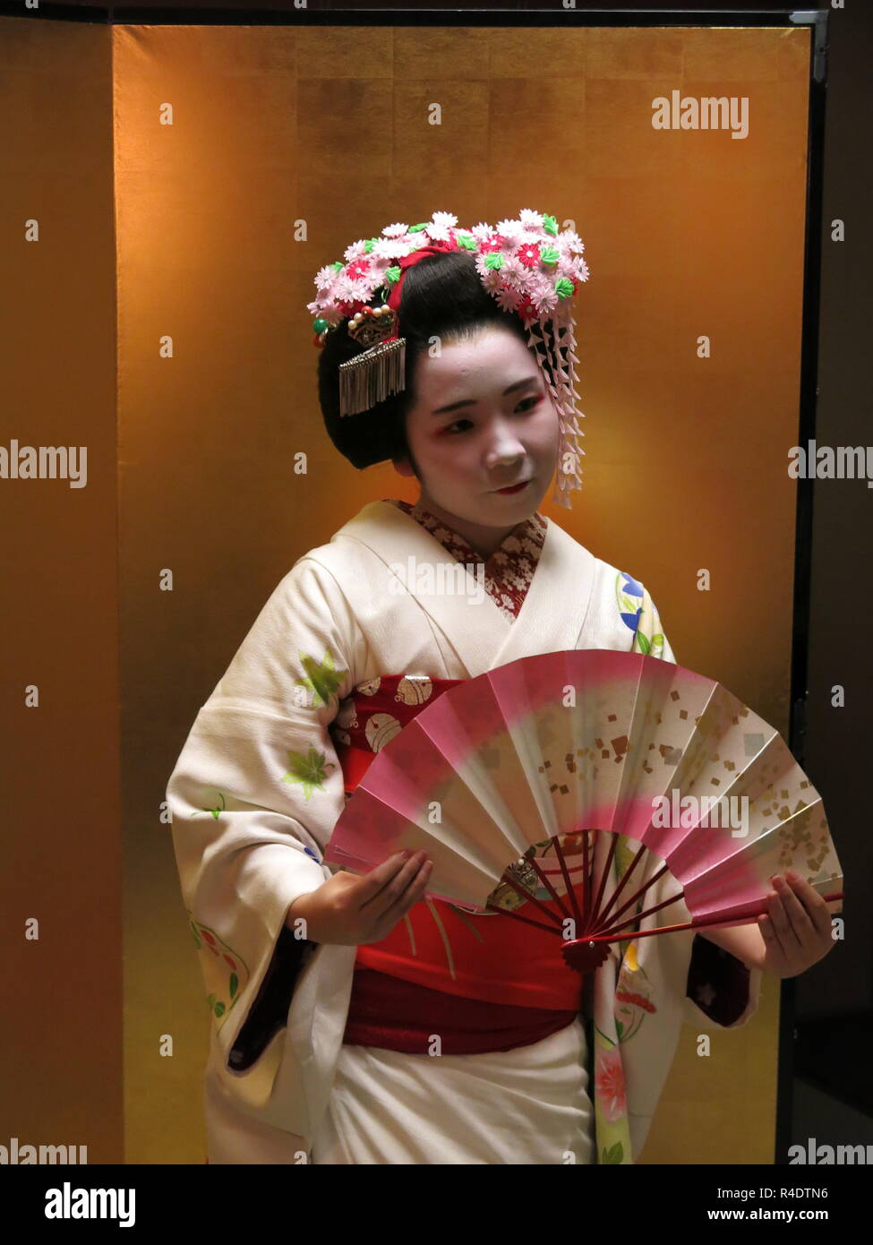 A 16 year old maiko (trainee geisha) in full traditional costume ...