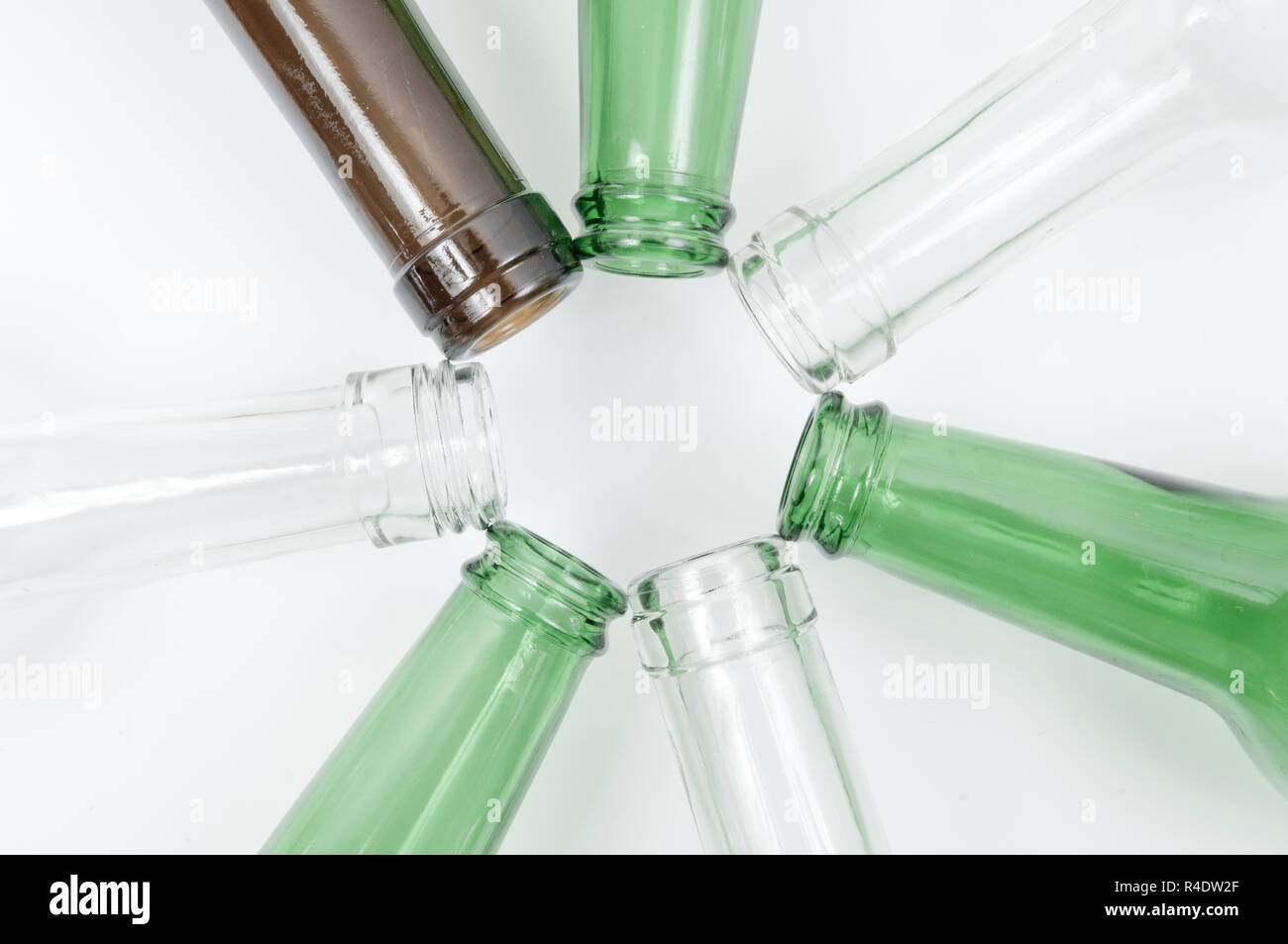 Glass bottles of mixed colors including green, clear white, brown Stock ...