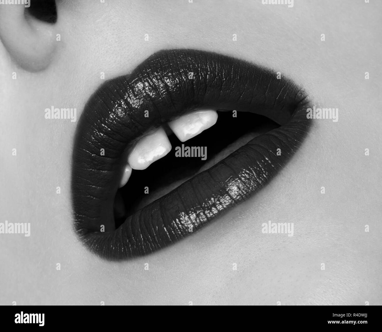 Red lips mouth open Black and White Stock Photos & Images - Alamy