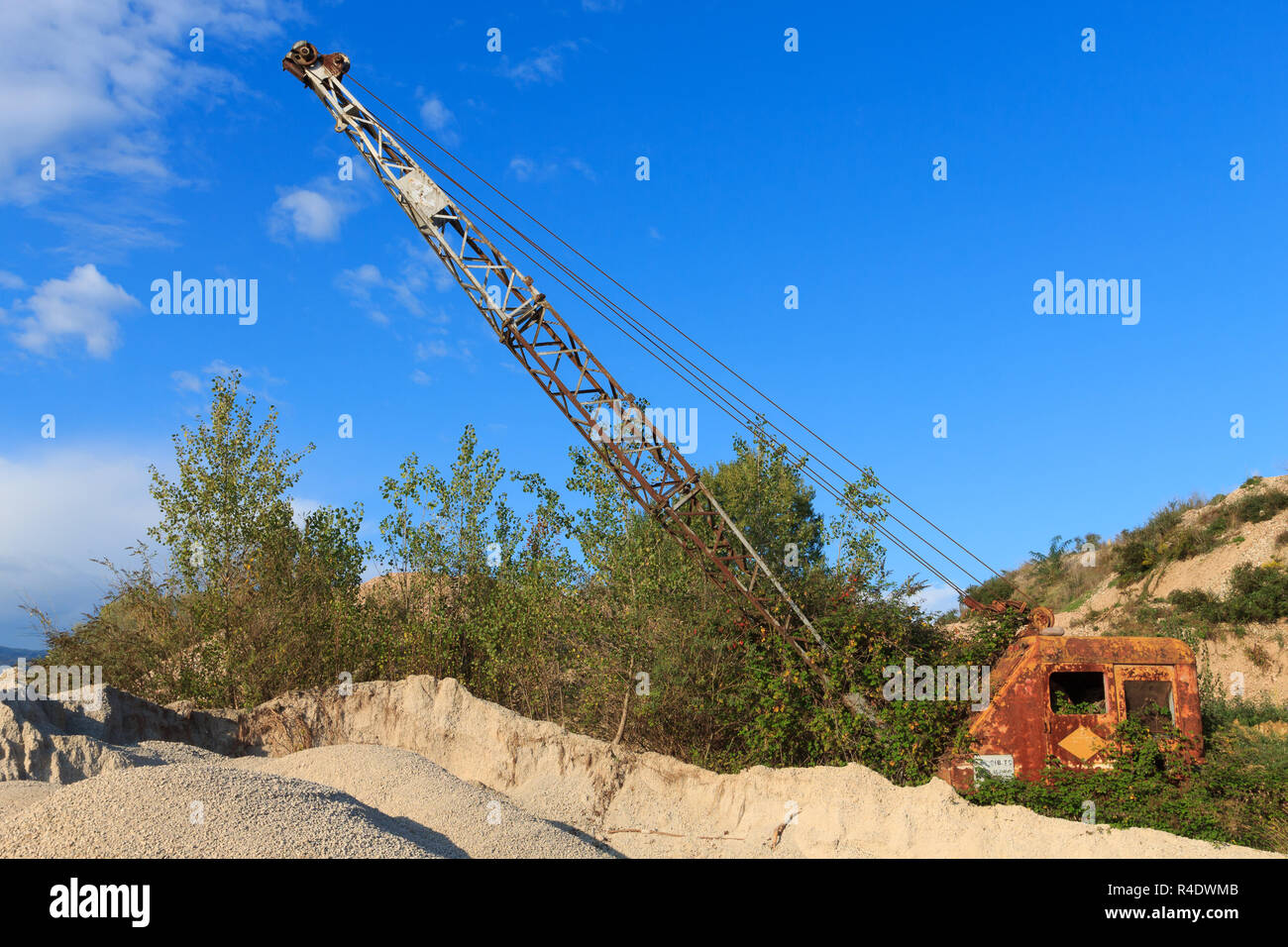 Quarry crane out of service Stock Photo - Alamy