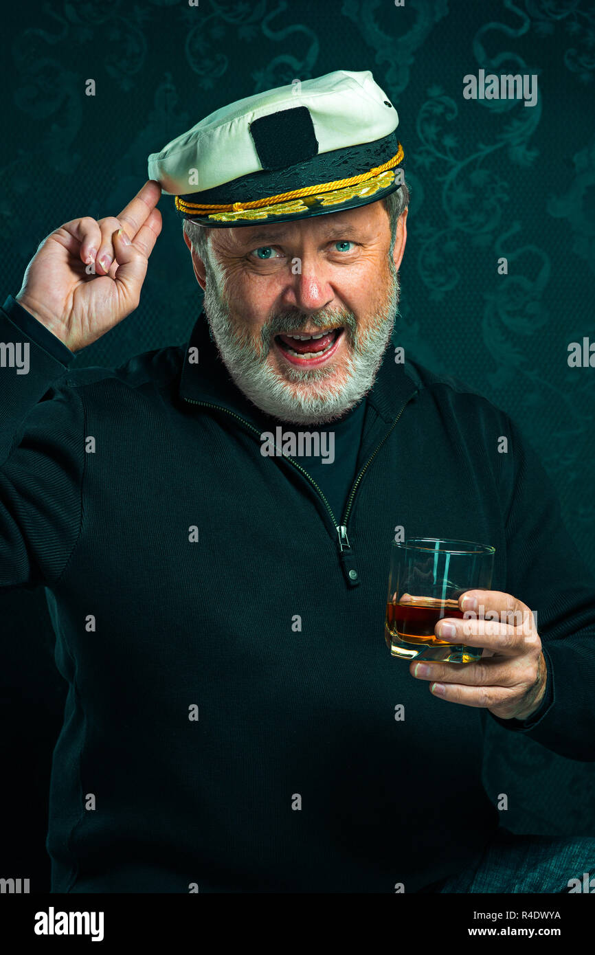 Portrait of old captain or sailor man in black sweater Stock Photo - Alamy