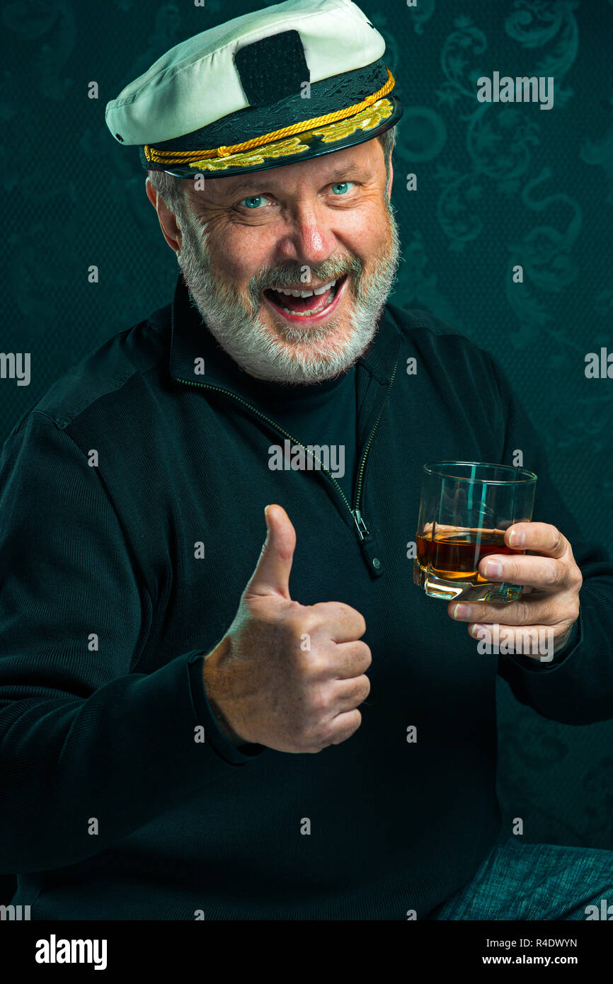 Portrait of old captain or sailor man in black sweater Stock Photo - Alamy