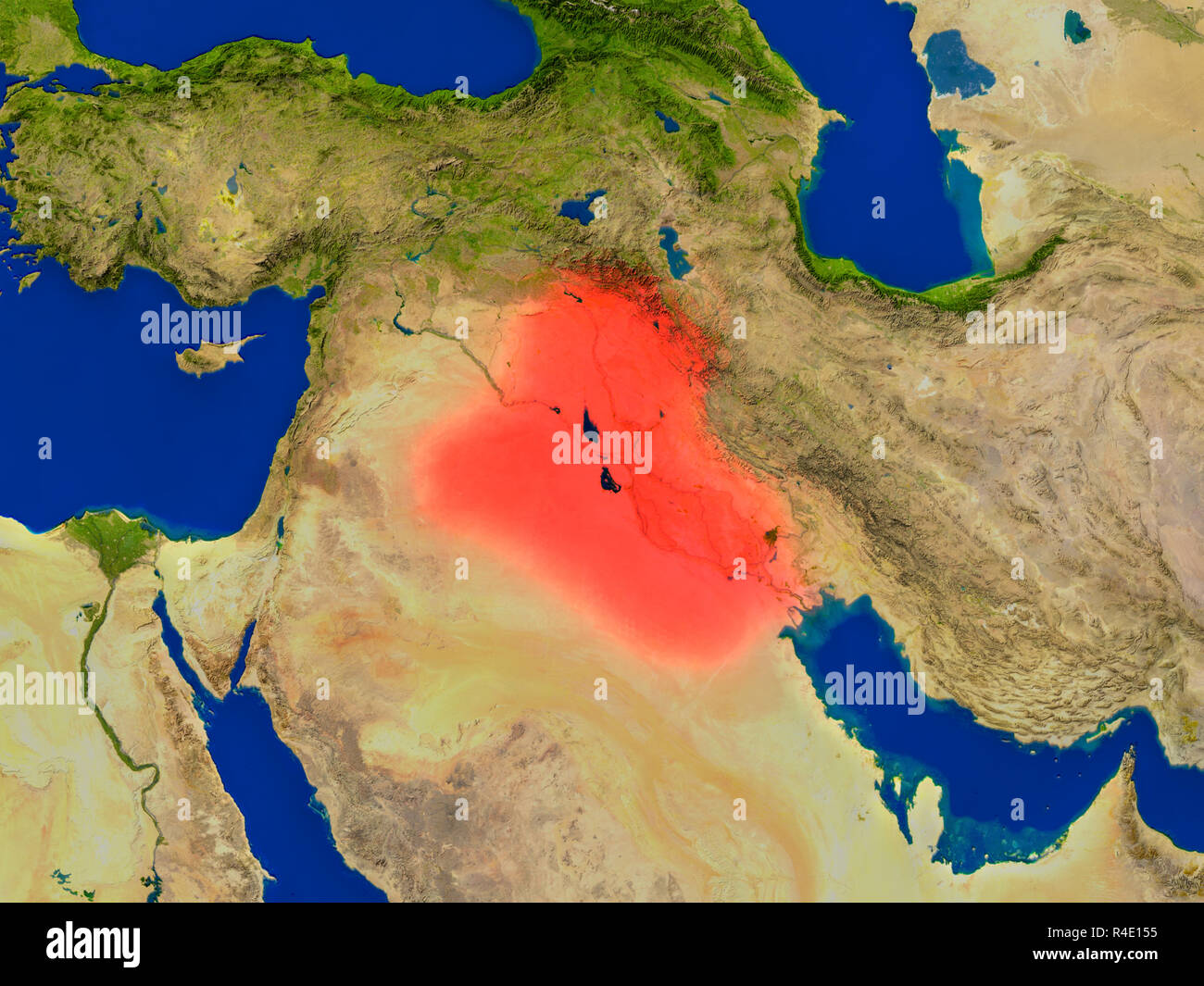 Iraq from space in red Stock Photo - Alamy