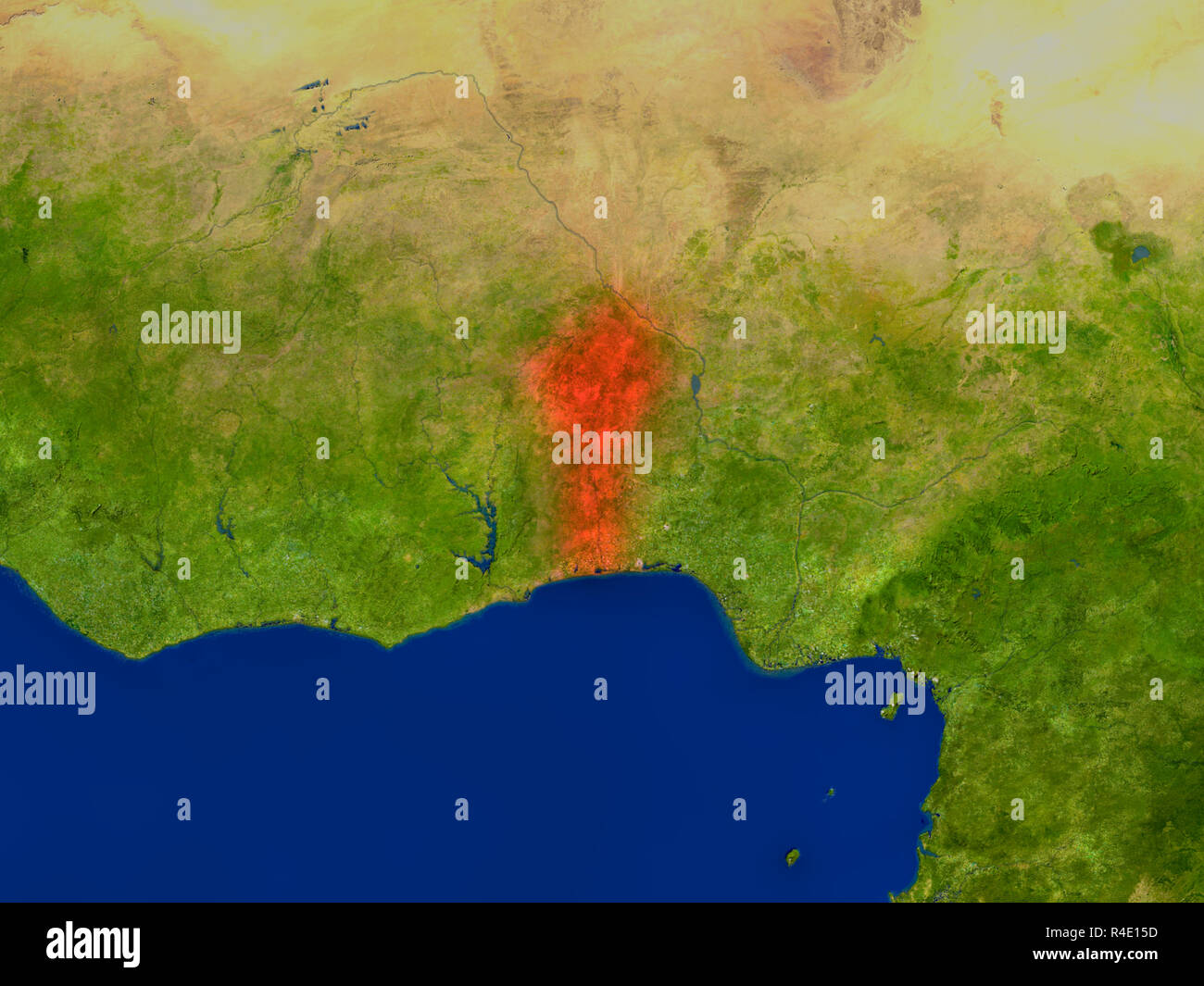 Benin from space in red Stock Photo - Alamy