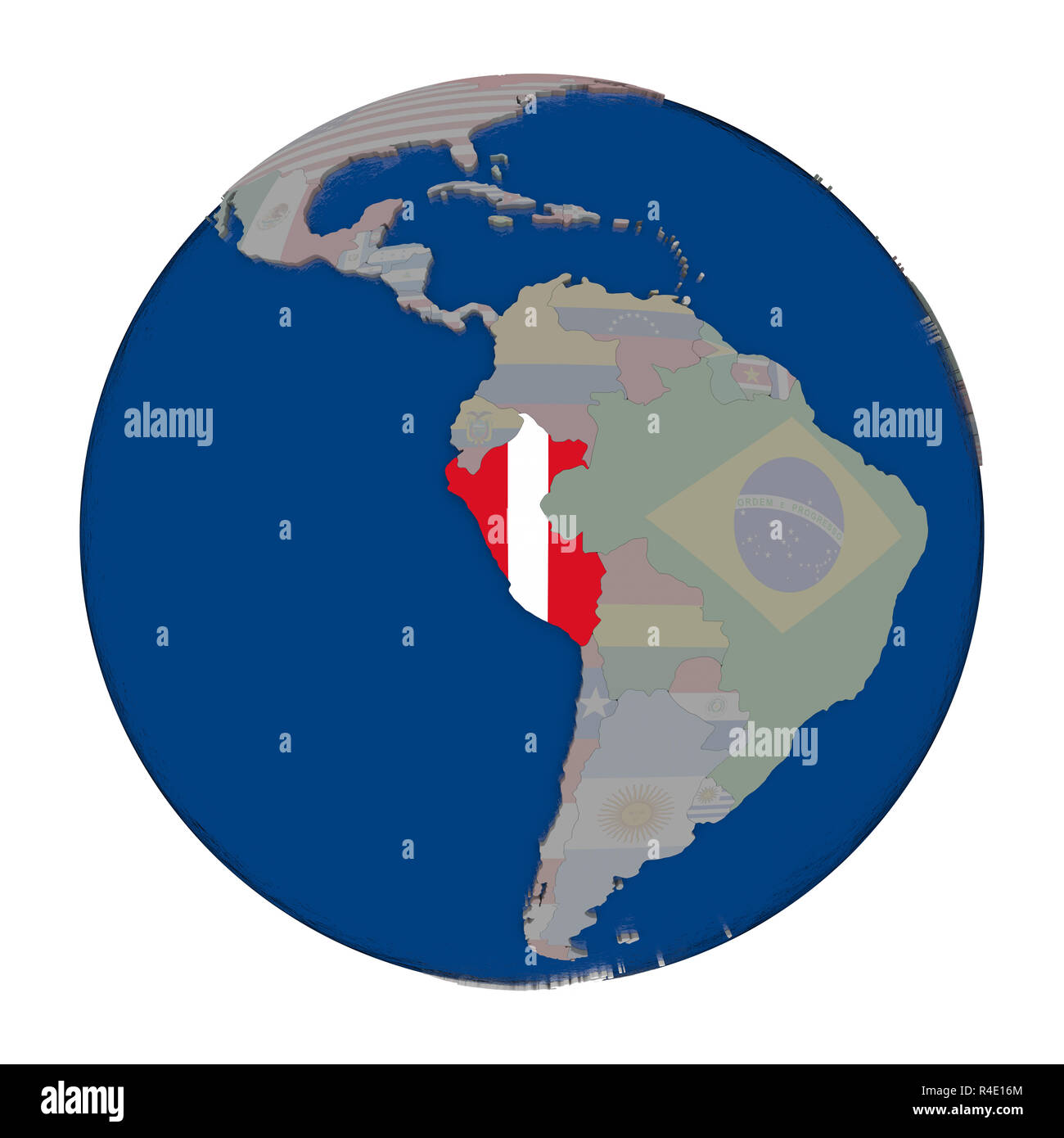 Peru on world map Cut Out Stock Images & Pictures - Alamy