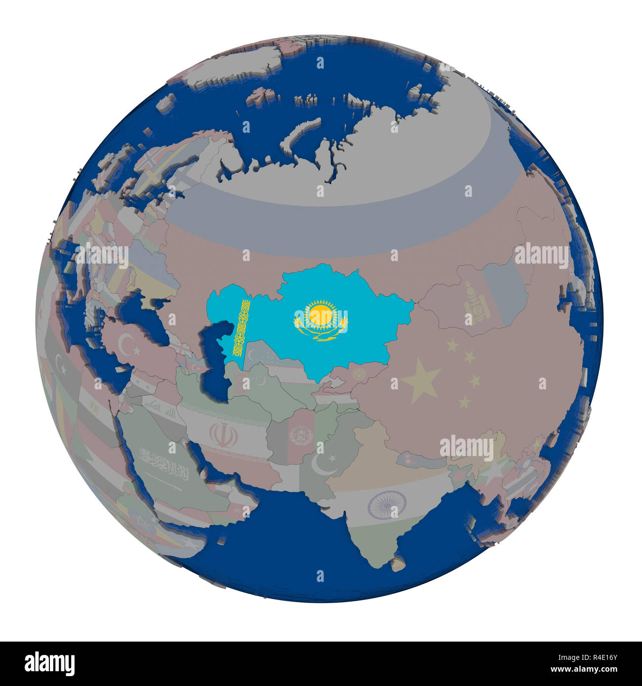 Kazakhstan on world map Cut Out Stock Images & Pictures - Alamy