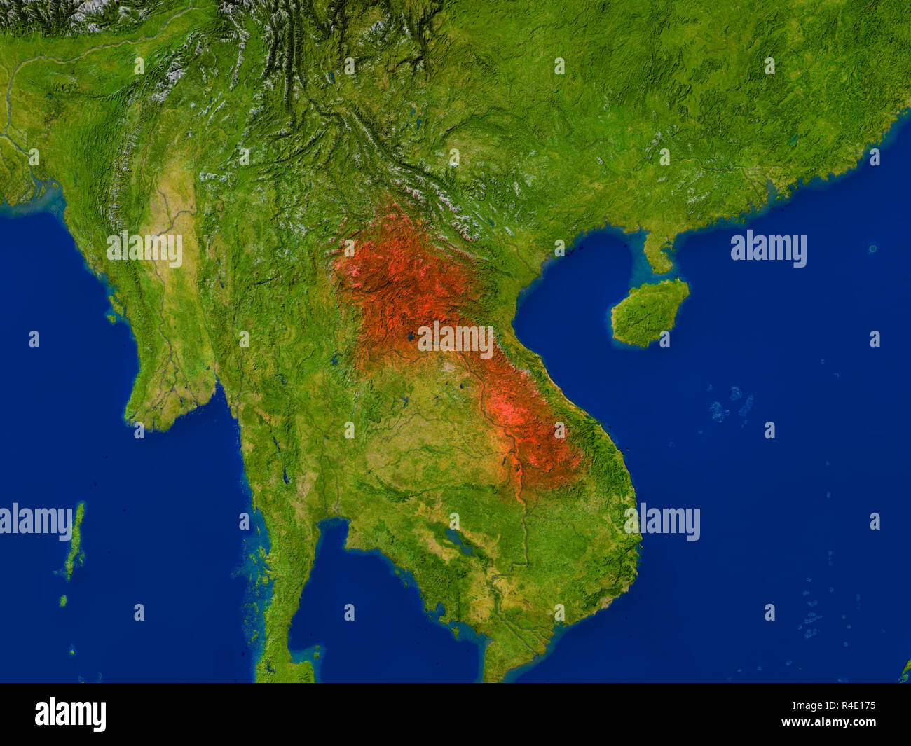 Laos from space in red Stock Photo - Alamy