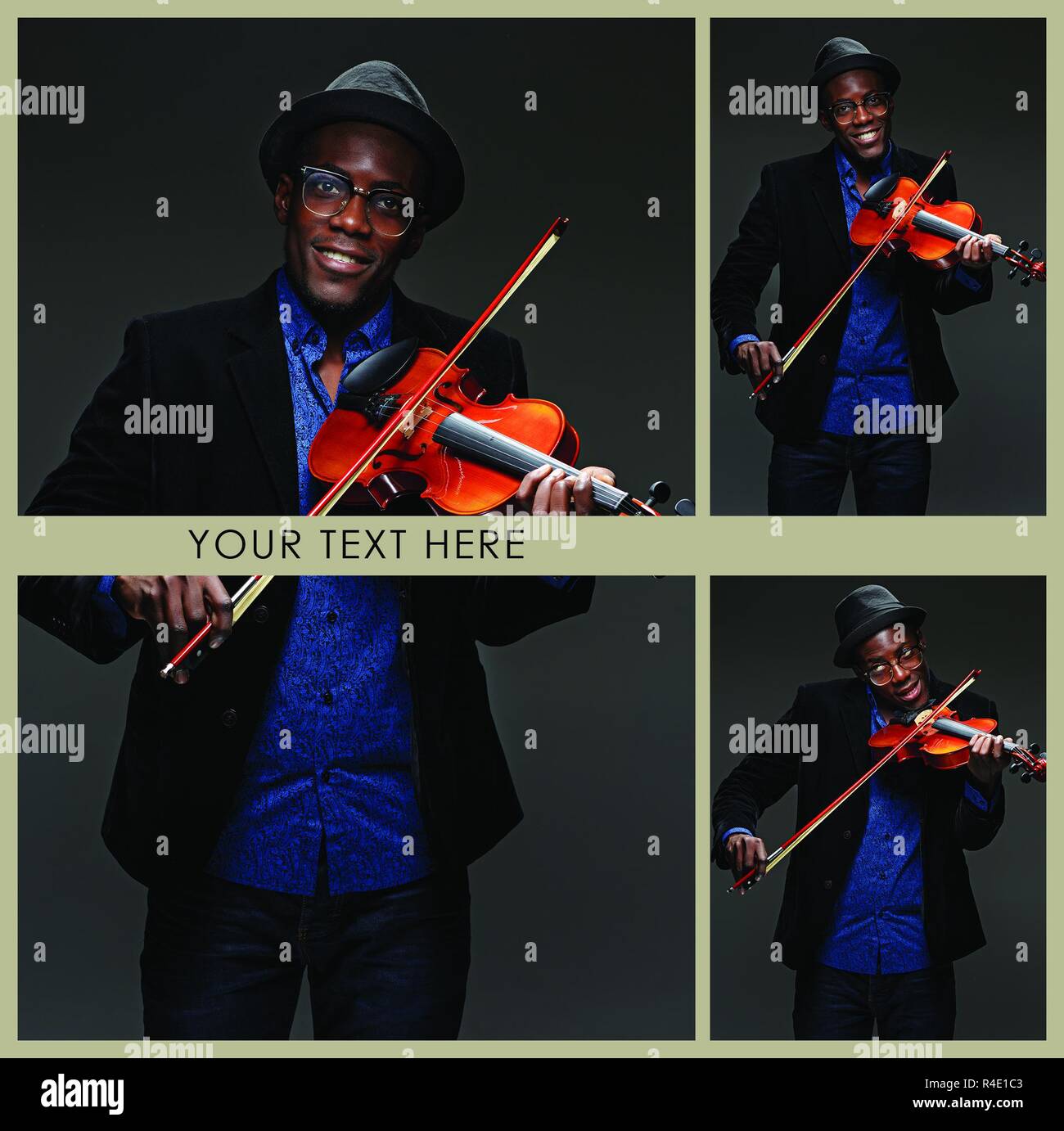 The black man happy expression and music instrument Stock Photo - Alamy