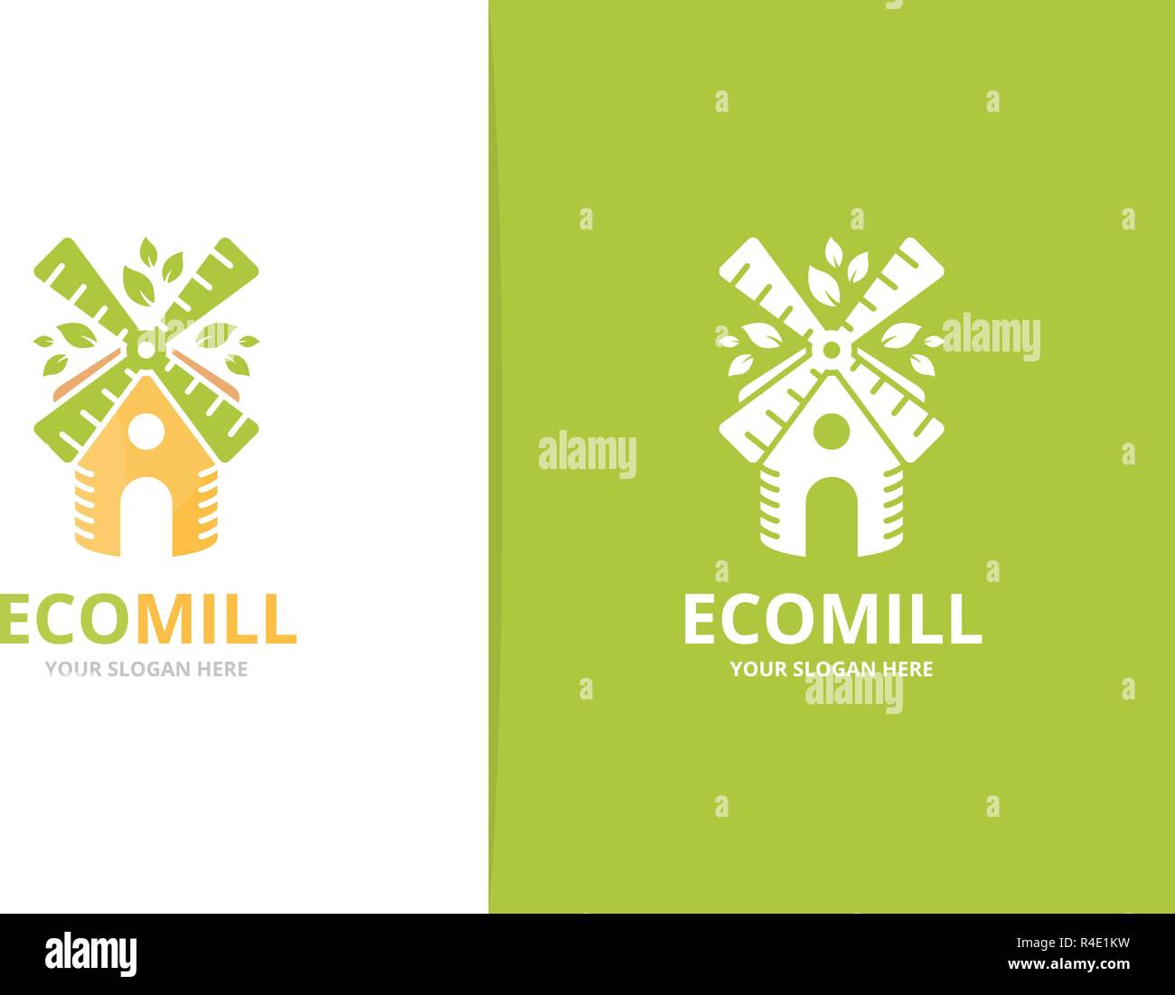 Vector mill and leaf logo combination. Farm and eco symbol or icon ...