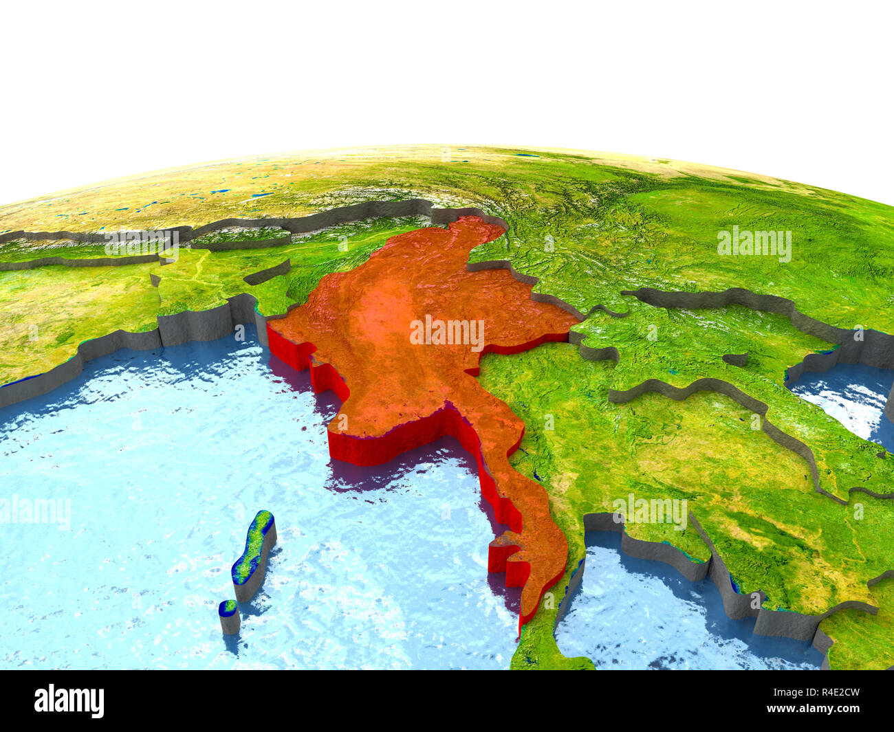 Myanmar on Earth in red Stock Photo - Alamy