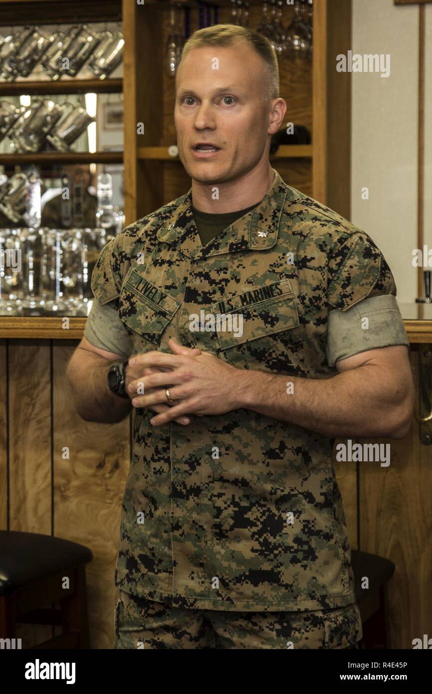 U.S. Marine Corps Lt. Col. James W. Lively, right, former commanding ...