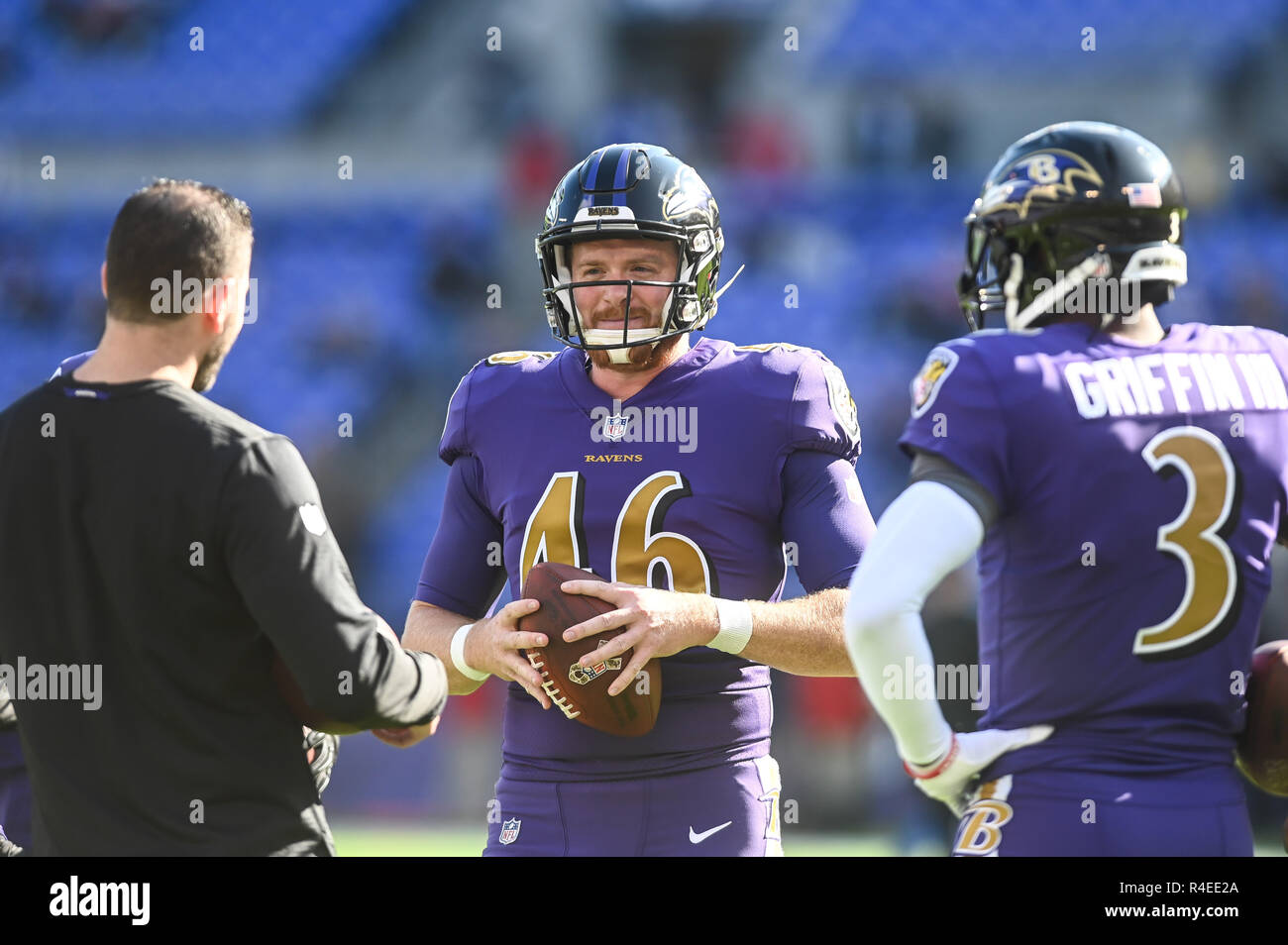 Baltimore, Maryland, USA. 25th Jan, 2018. MORGAN COX (46) talks with a ...