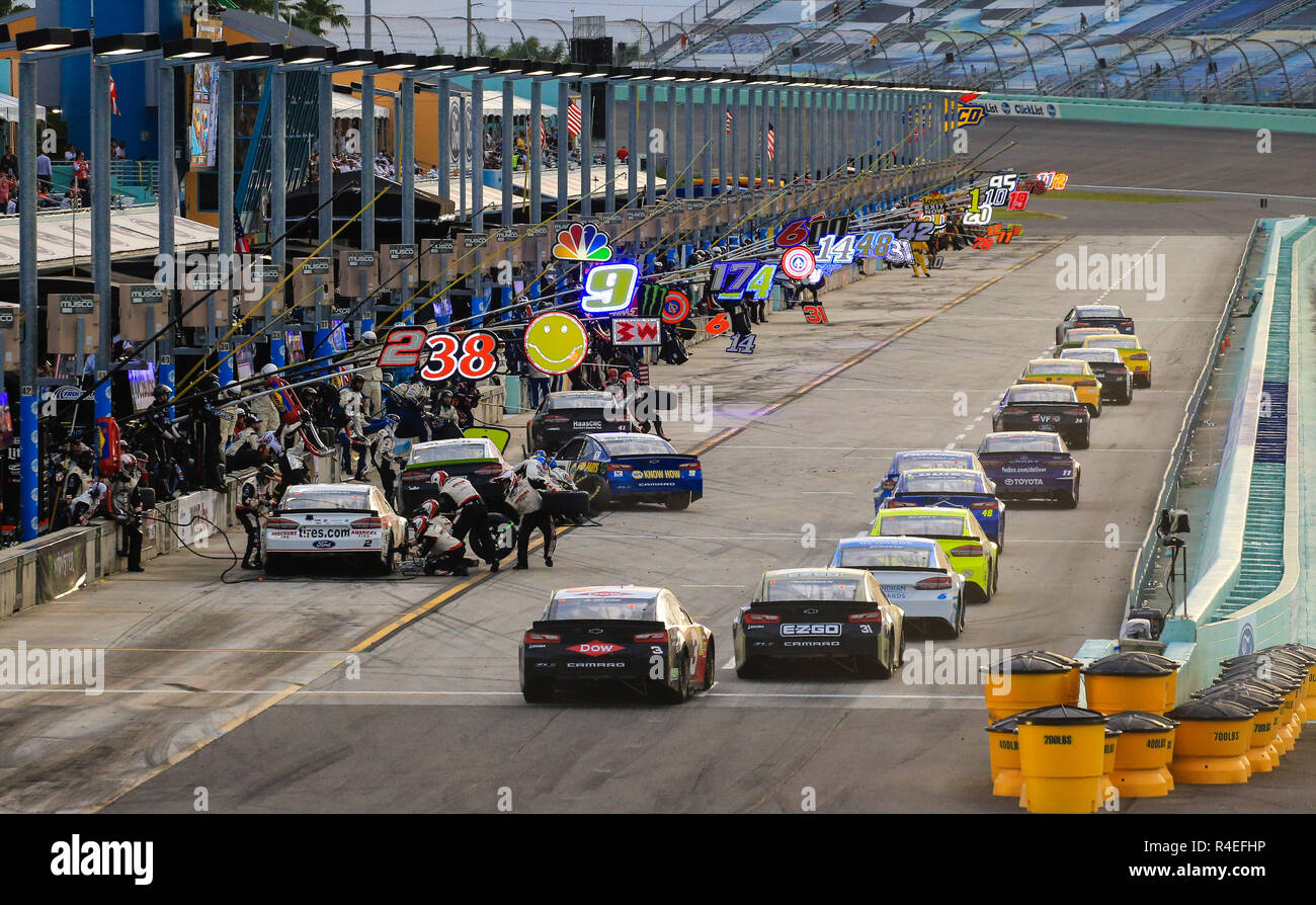 Homestead, Fla, USA. 18th Nov, 2018. Racing cars pit during the Monster ...