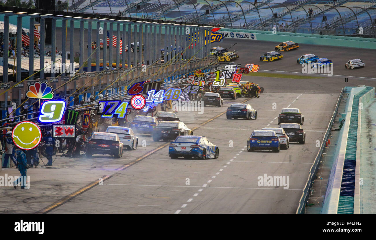 Homestead, Fla, USA. 18th Nov, 2018. Racing cars pit during the Monster ...