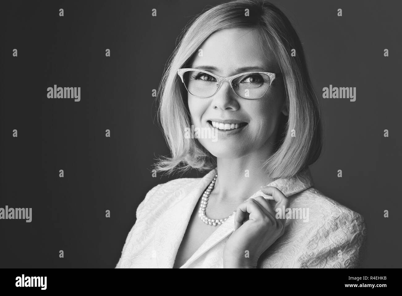 Joyful beautiful woman smiling Black and White Stock Photos & Images ...