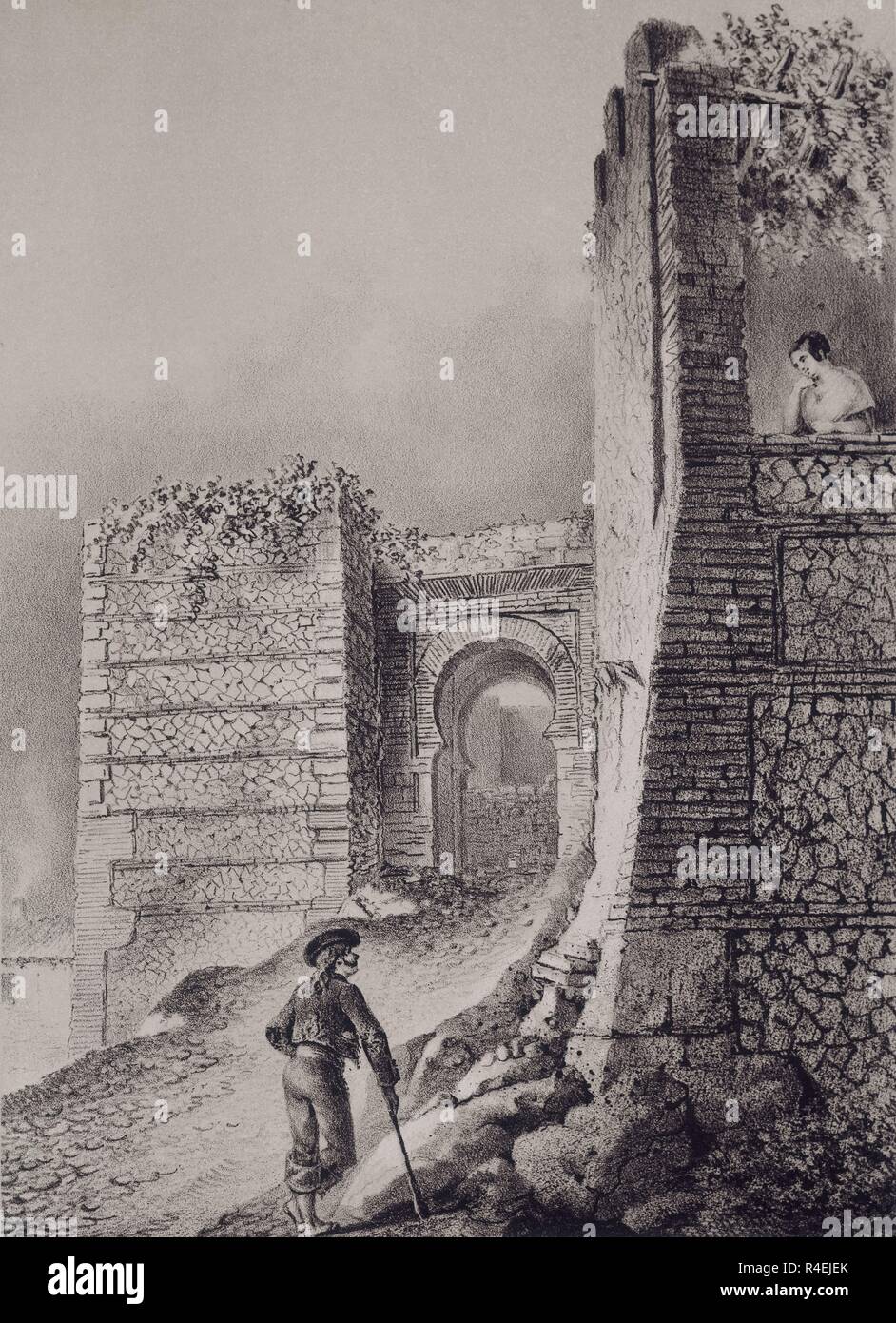 PUERTA MONAYTA DE GRANADA - GRABADO SIGLO XIX. Author: PARCERISA BOADA ...