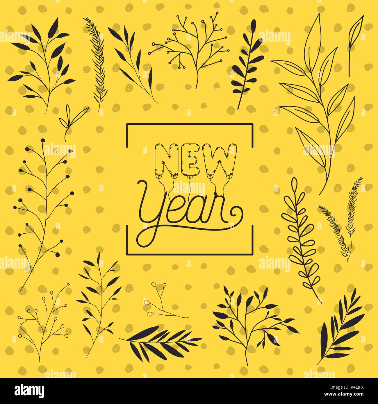 frame with happy new year lettering and wreath crown Stock Vector Image ...