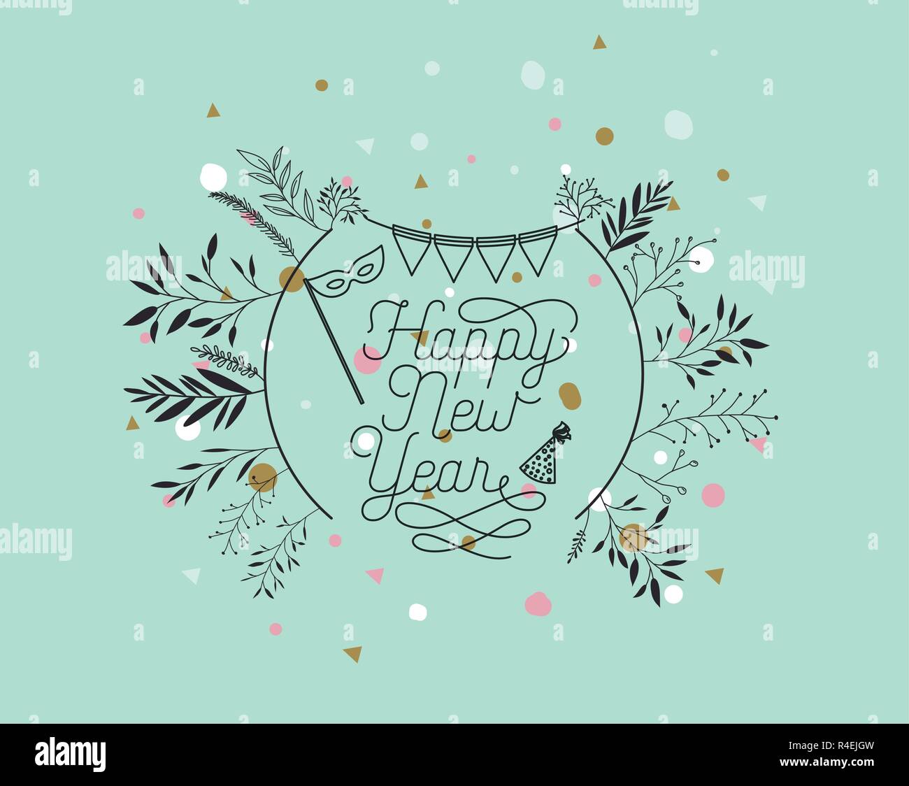 frame with happy new year lettering and wreath crown Stock Vector Image ...