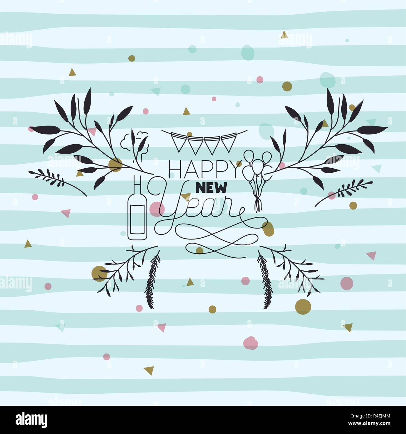 frame with happy new year lettering and wreath crown Stock Vector Image ...