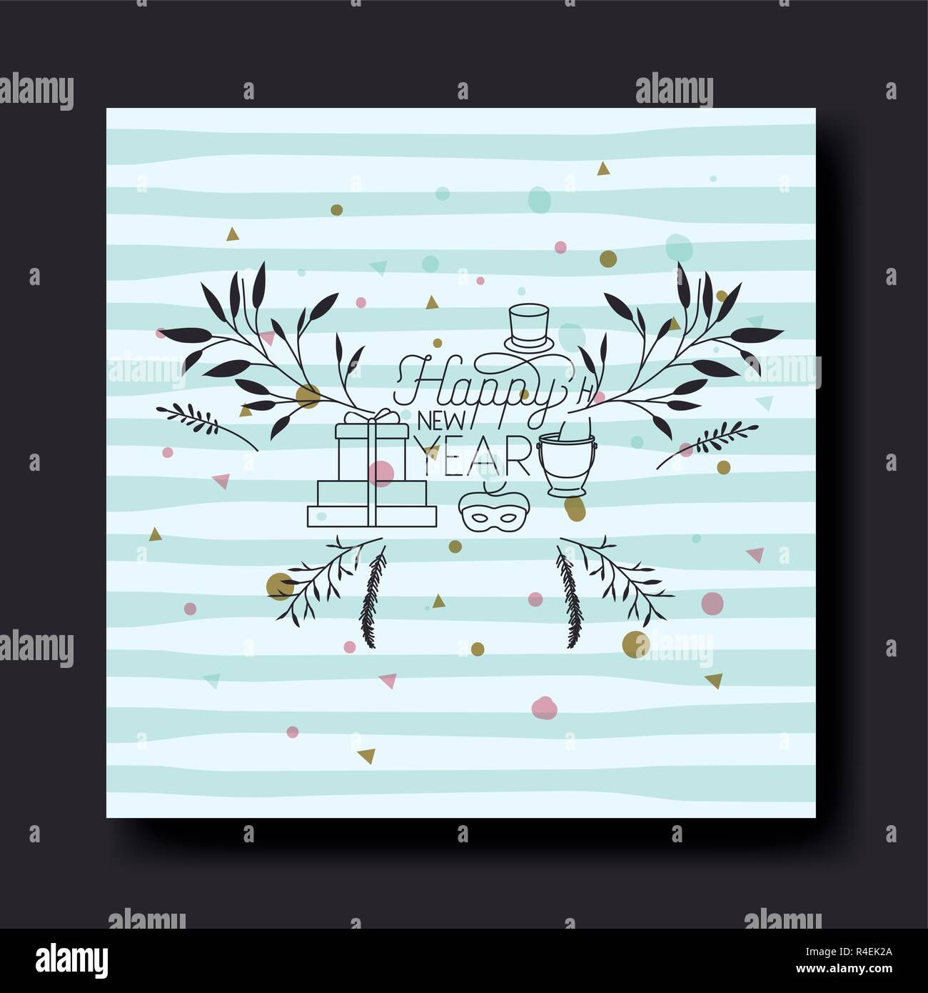 frame with happy new year lettering and wreath crown Stock Vector Image ...