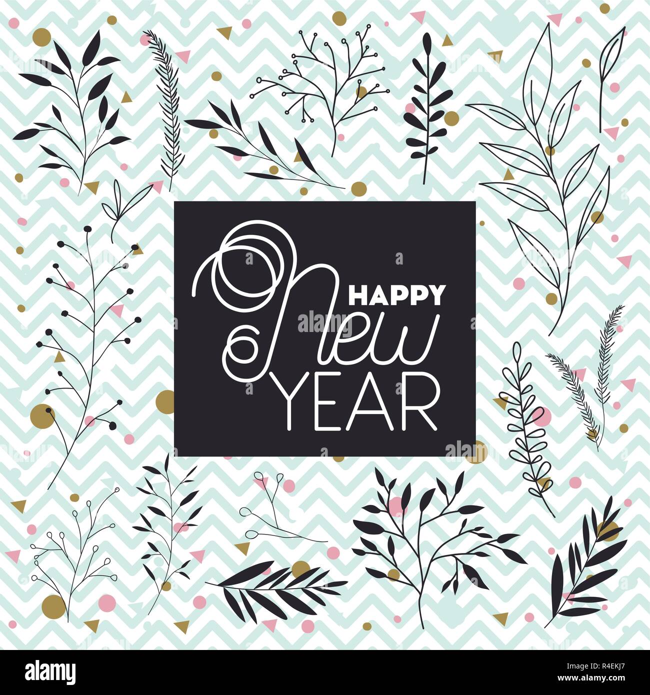 frame with happy new year lettering and wreath crown Stock Vector Image ...