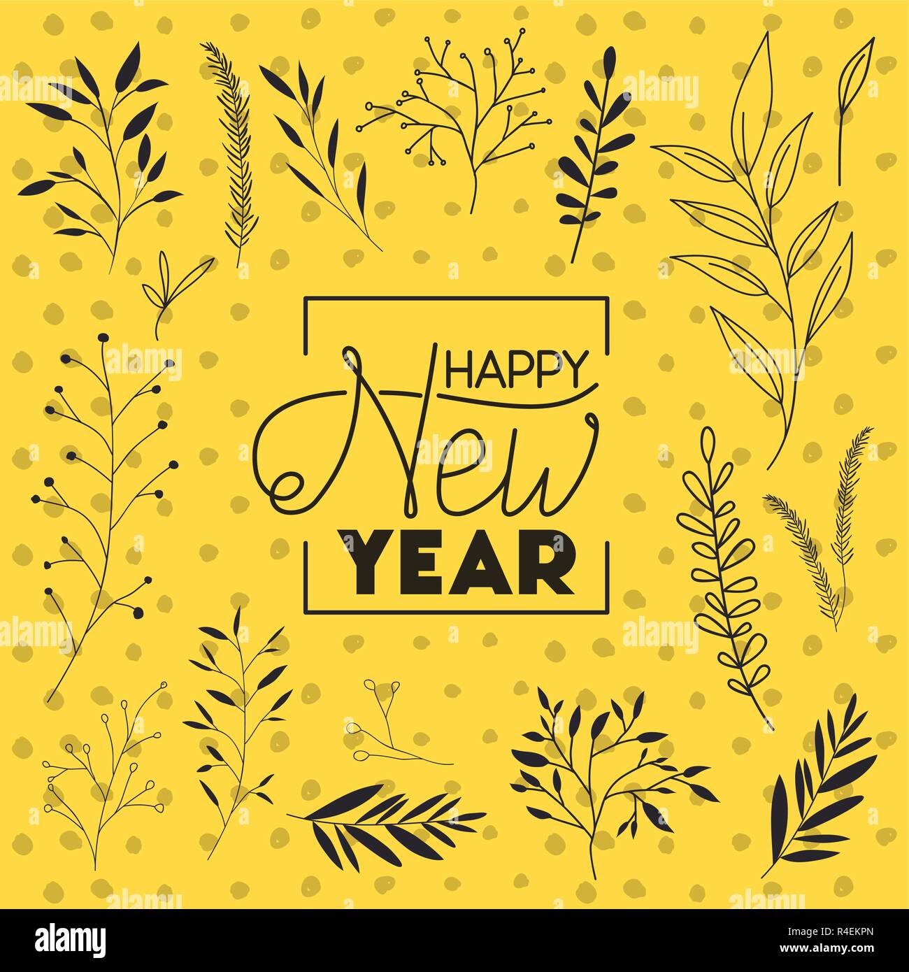 frame with happy new year lettering and wreath crown Stock Vector Image ...