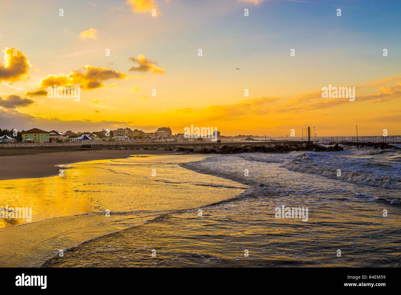 Rimini beach at sunset, Emilia-Romagna, Italy Stock Photo - Alamy