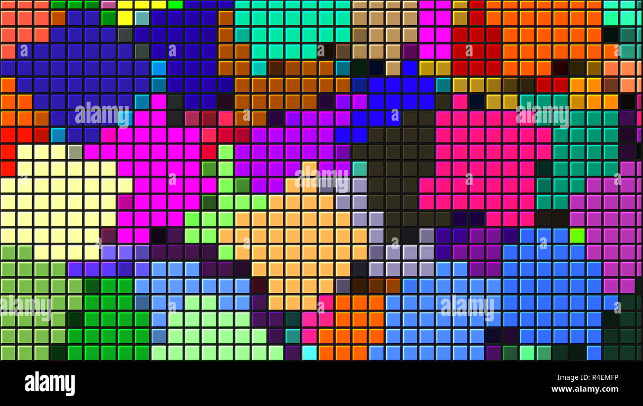 Beautiful bright mosaic with square particles, this is computer ...