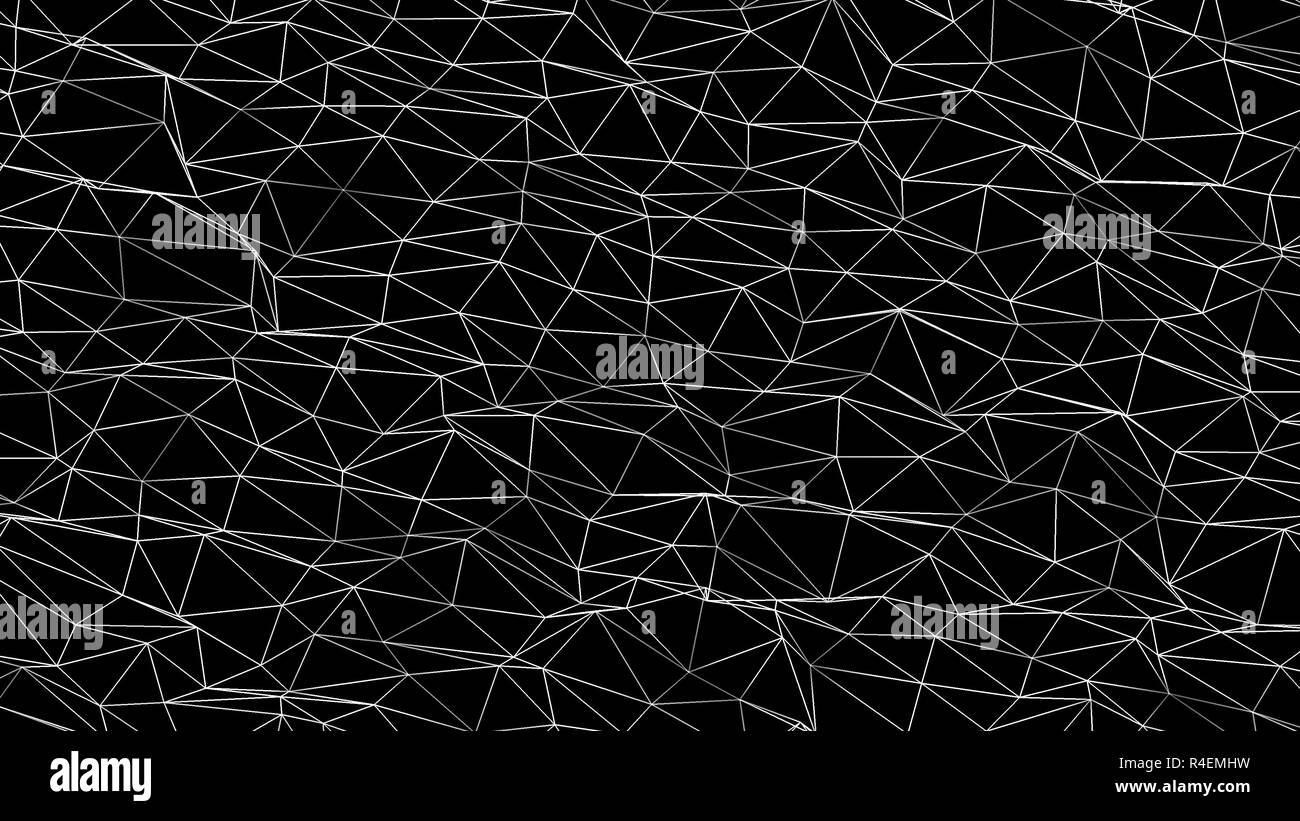 Abstraction grid with polygons inm darkness, 3d render backdrop, computer generating background ...