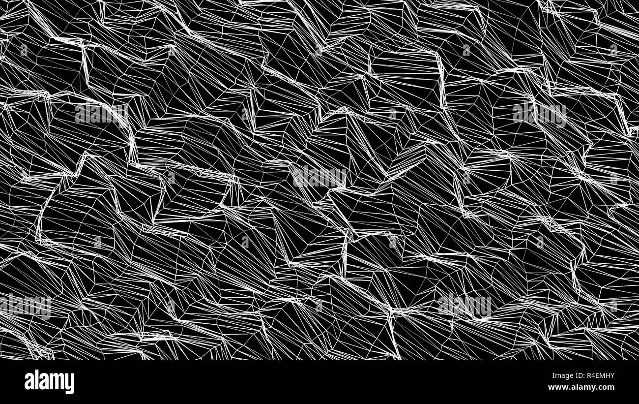 Abstraction grid with polygons inm darkness, 3d render backdrop, computer generating background ...