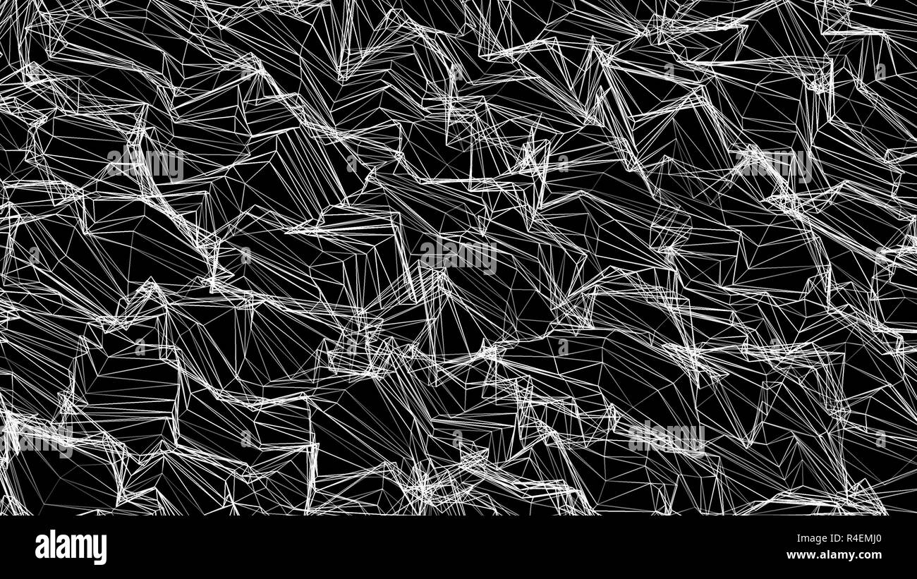 Abstraction grid with polygons inm darkness, 3d render backdrop, computer generating background ...