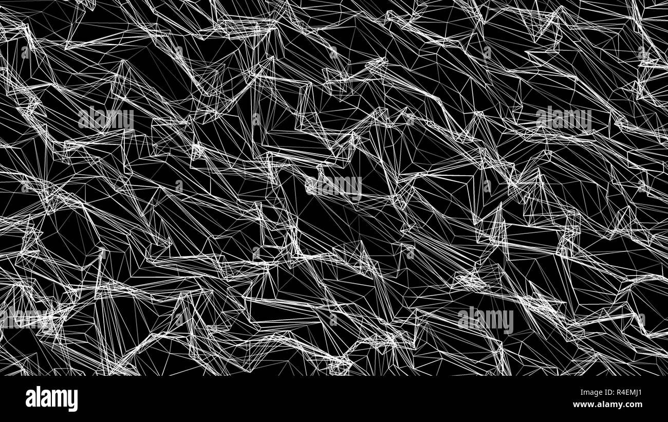 Abstraction grid with polygons inm darkness, 3d render backdrop, computer generating background ...