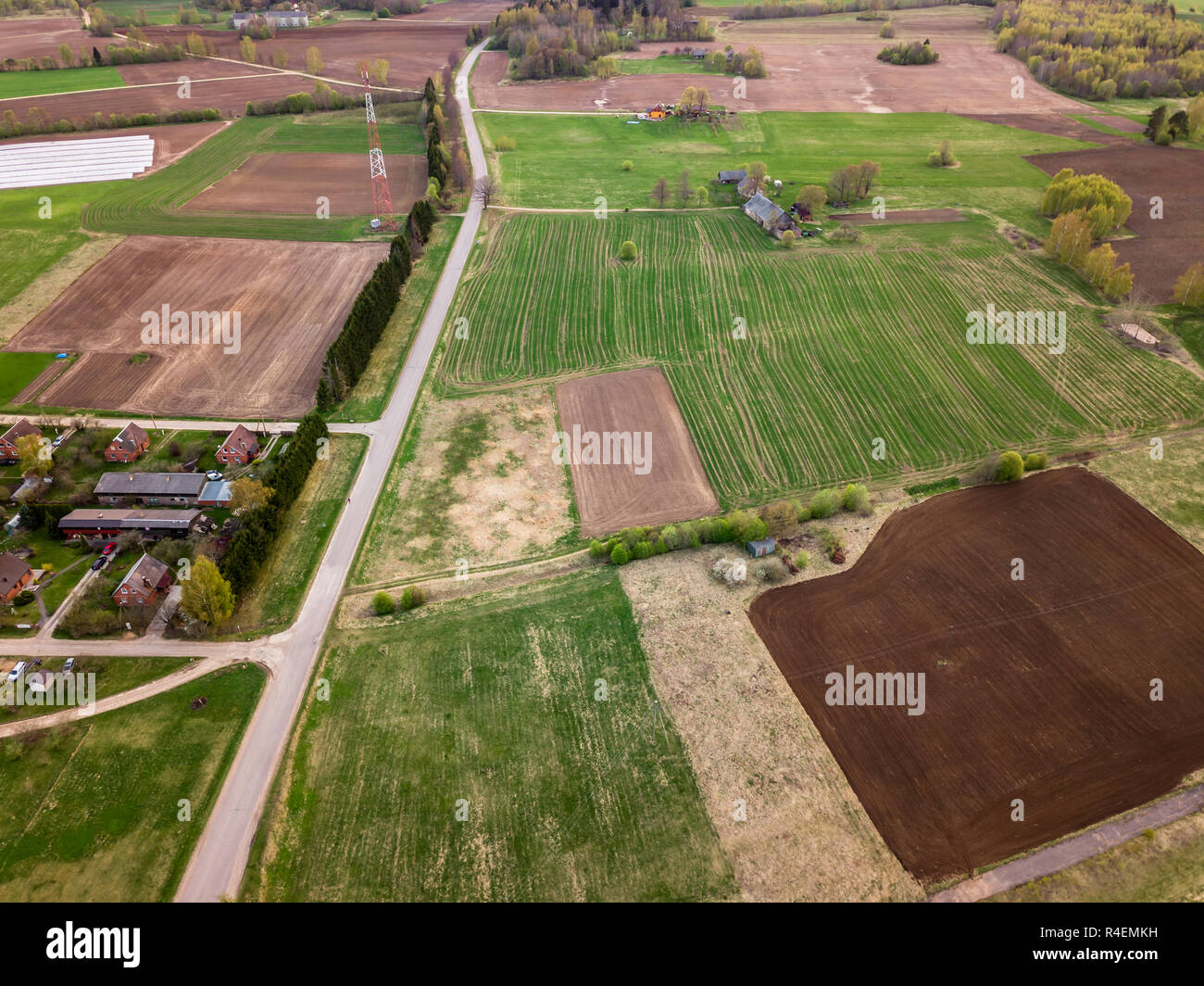 Drone Photo of the Countryside Fields in Colorful Early Spring Day ...