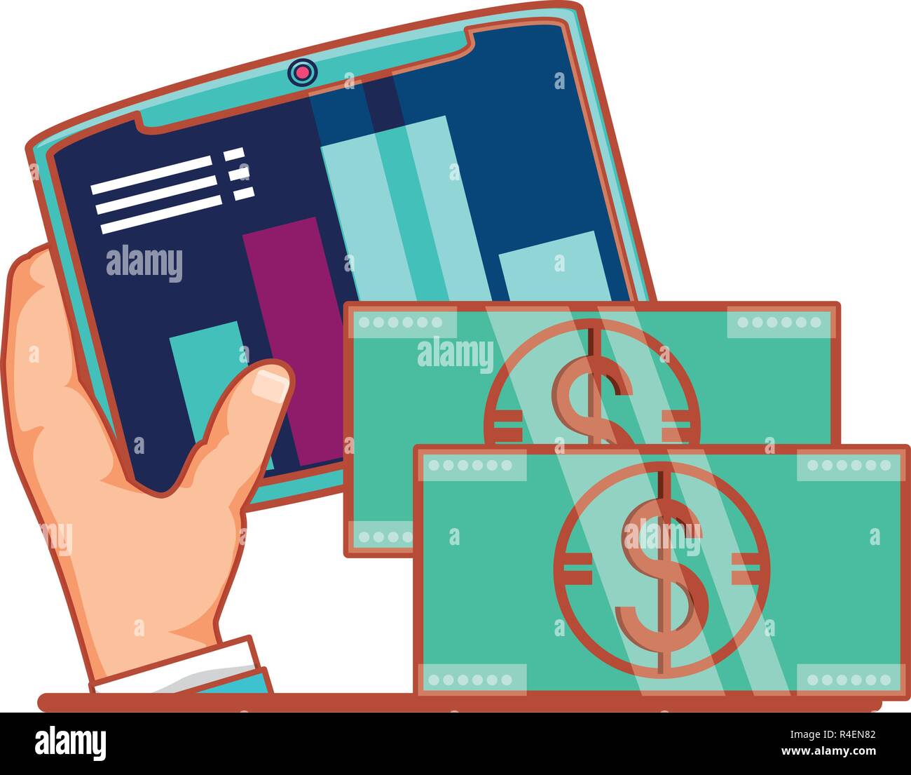 bills dollars with tablet and statistics vector illustration design ...