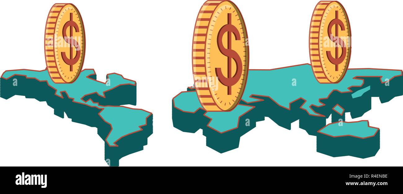 coins money with earth maps vector illustration design Stock Vector ...