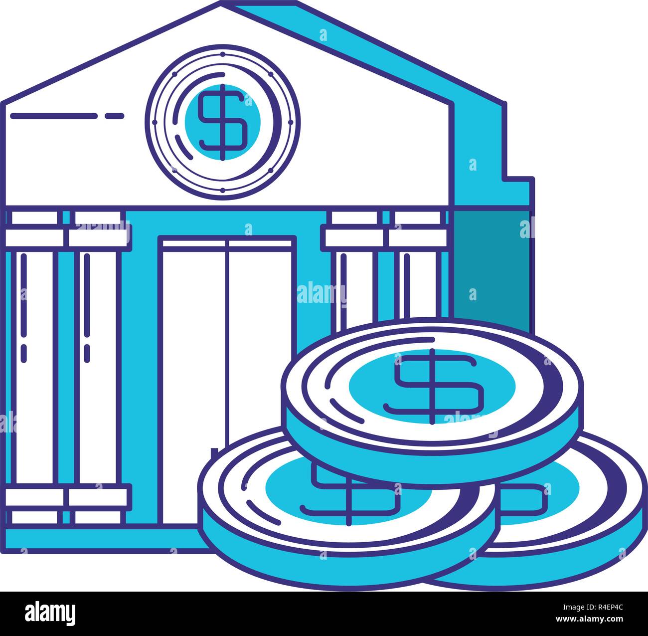 coins money with bank building vector illustration design Stock Vector ...