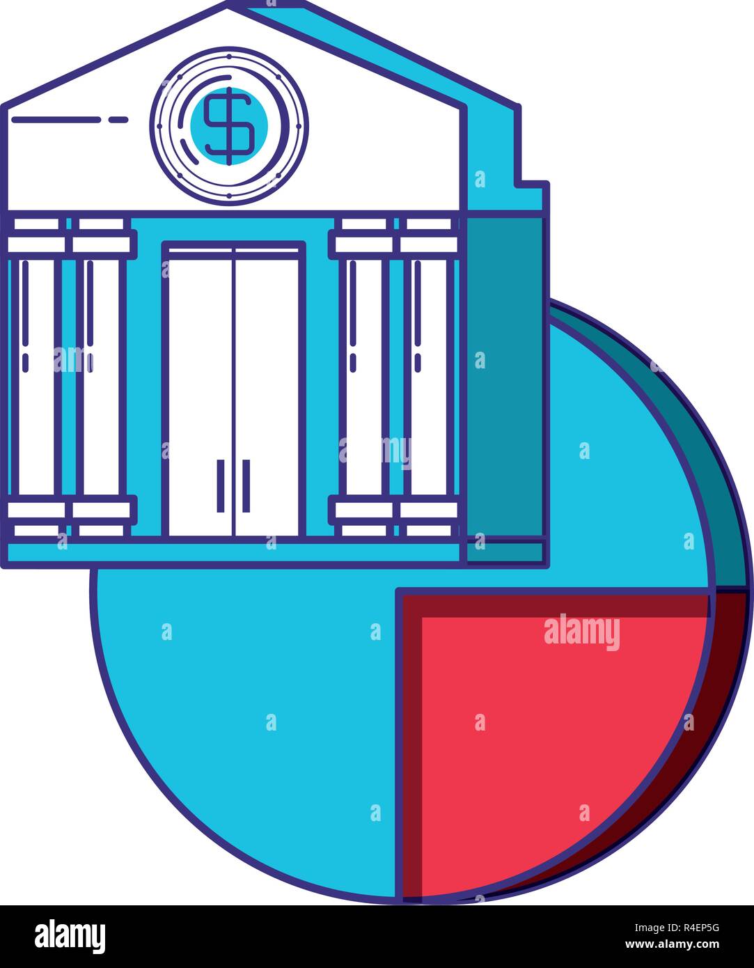 bank building with statistics pie vector illustration design Stock ...