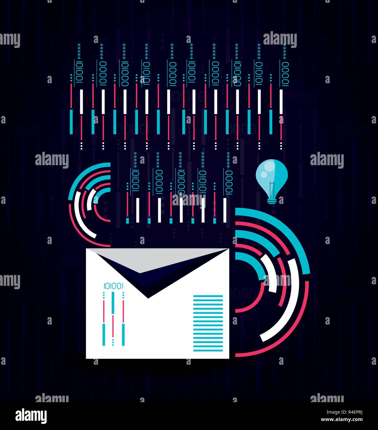 envelope mail with light bulb and circuit electronic vector ...