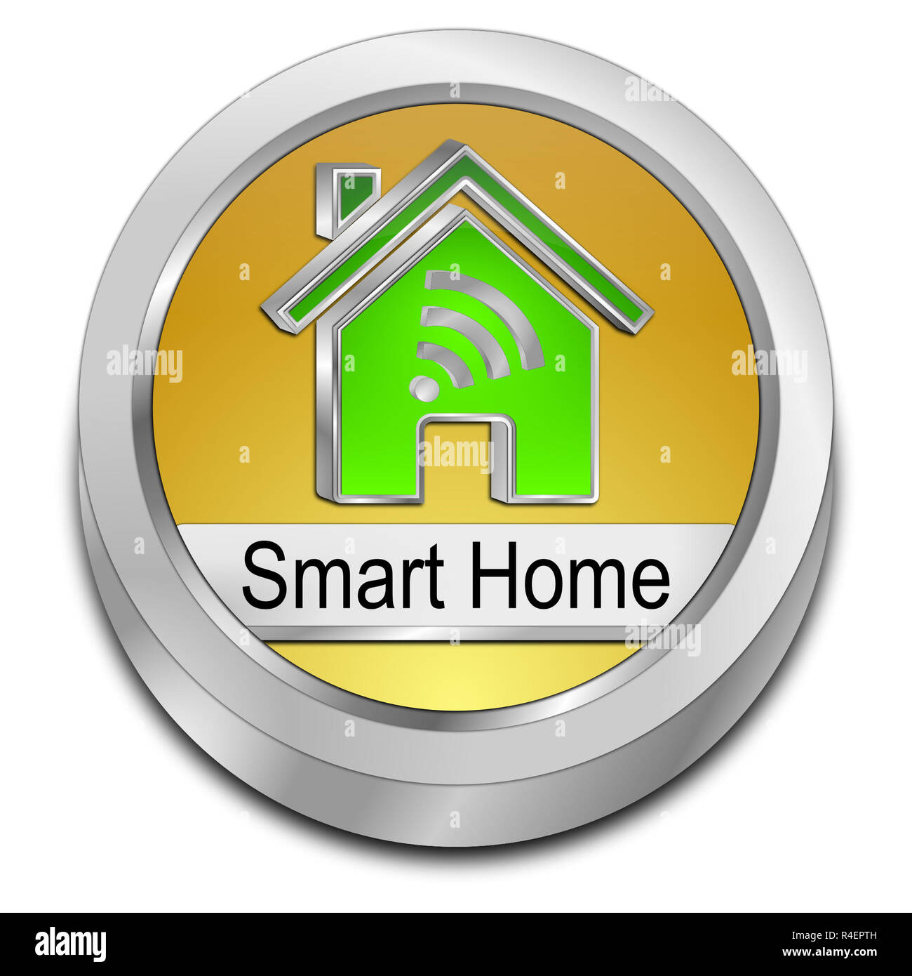 golden green Smart Home Button - 3D illustration Stock Photo - Alamy