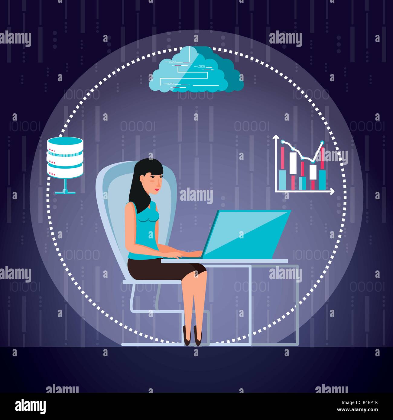 woman working and set icons business vector illustration design Stock ...
