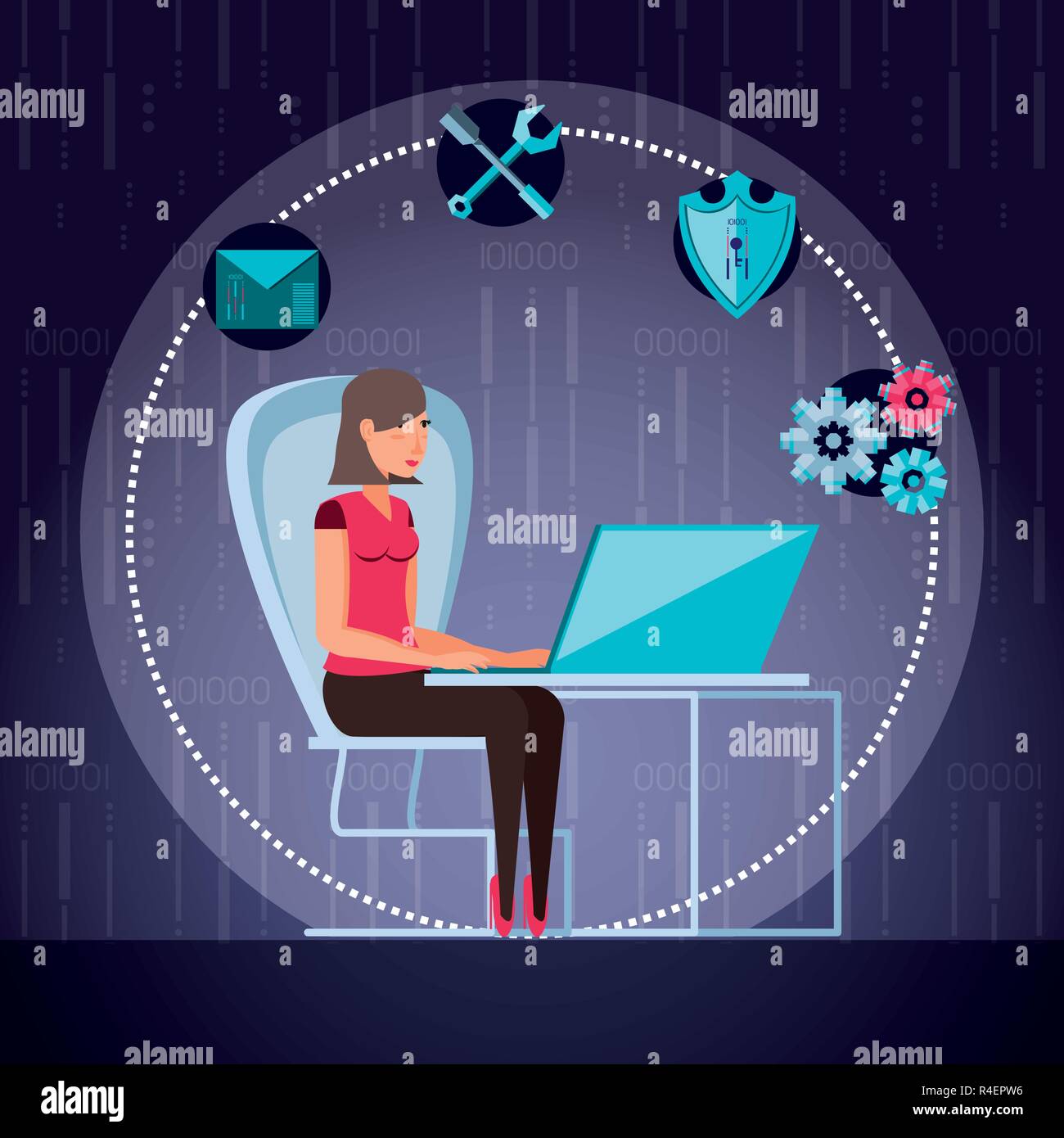 woman working and set icons business vector illustration design Stock ...