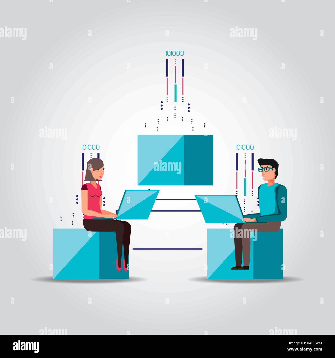 couple working and set icons business vector illustration design Stock ...
